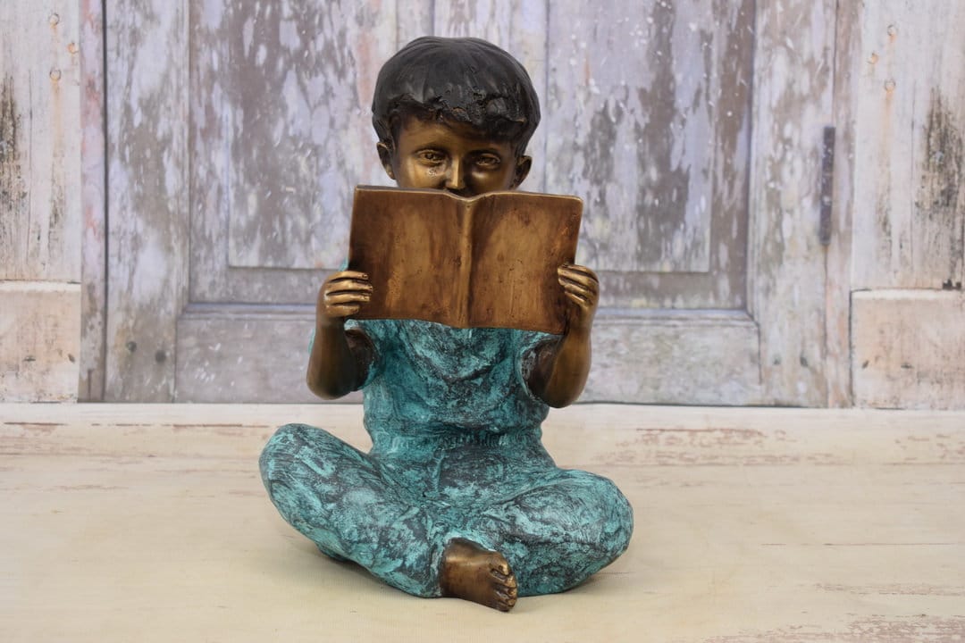 Young Boy Reading Book Bronze Statue - Young Schoolboy Sculpture ...