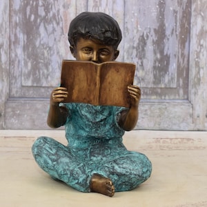 Young Boy Reading Book Bronze Statue - Young Schoolboy Sculpture ...