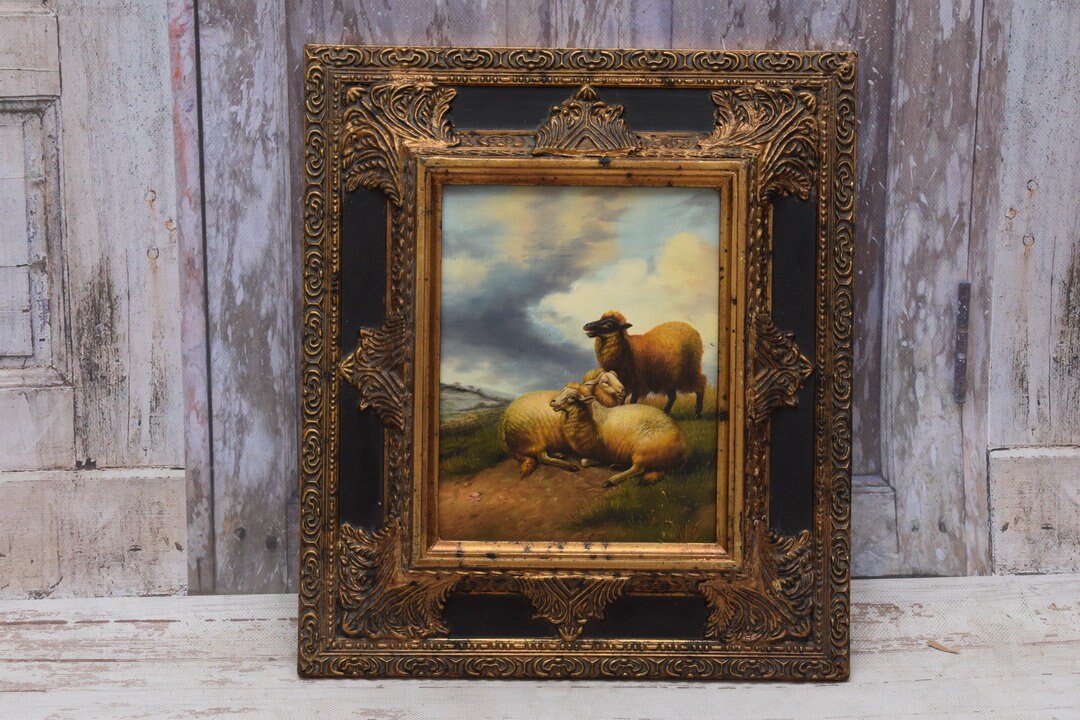 Wonderful Large Painting Family Sheep Painting in Golden Frame Painting ...