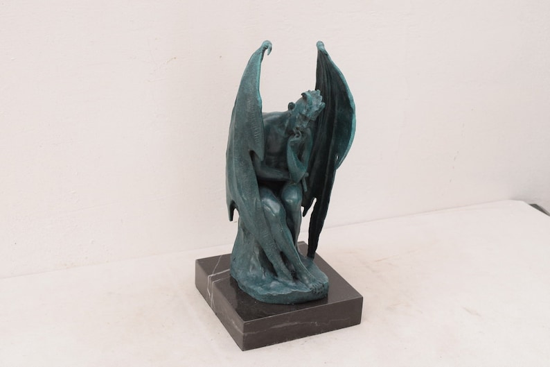 Pensive Devil Satan Winged Lucifer Bronze Sculpture Figure - Etsy
