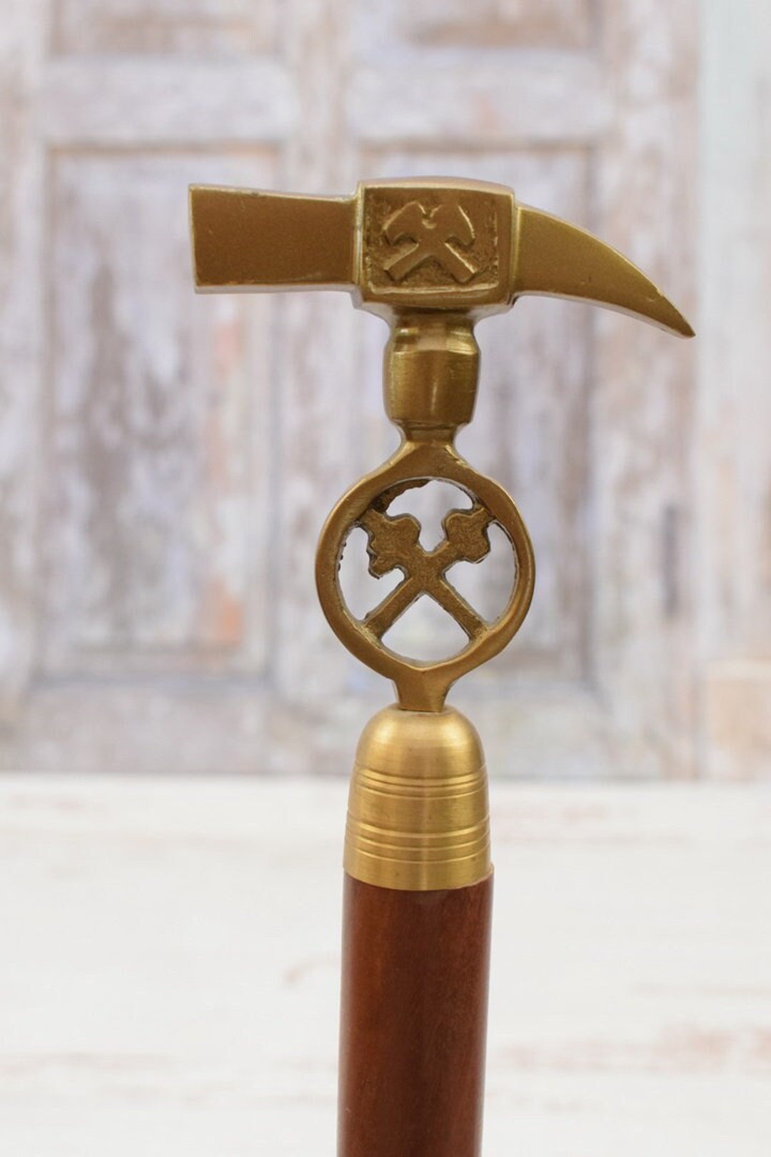 Brass Walking Stick - Cane Pickaxe - Gift for Miner - Pickaxe Figure ...
