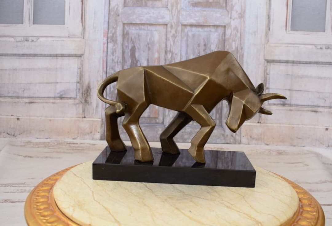 Cubist Taurus - Cubism Bull Bronze Figure on Marble Base - Art Work ...