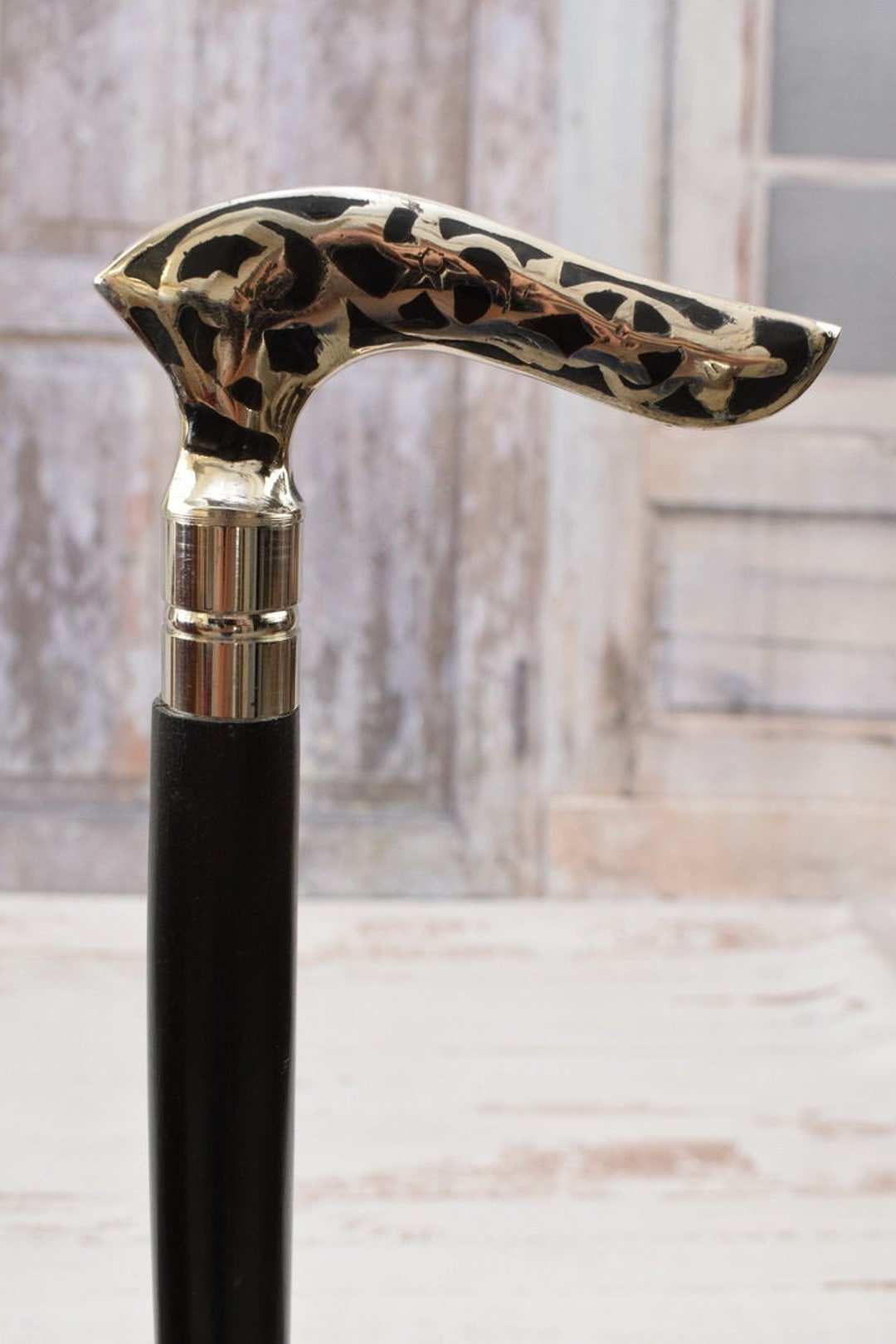 Classic Walking Stick Wooden and Aluminum Silver and Black Walking ...