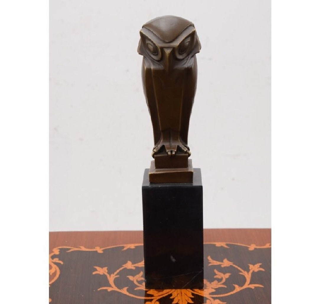 Owl Art Deco Statue Bronze Wisdom Symbol Figurine Marble - Etsy