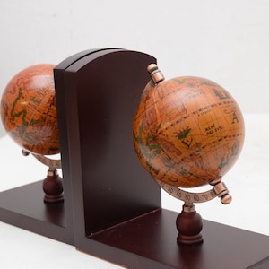 Pair Globe Bookends Globes - Wooden Globe Supports - World Globe Wooden ...