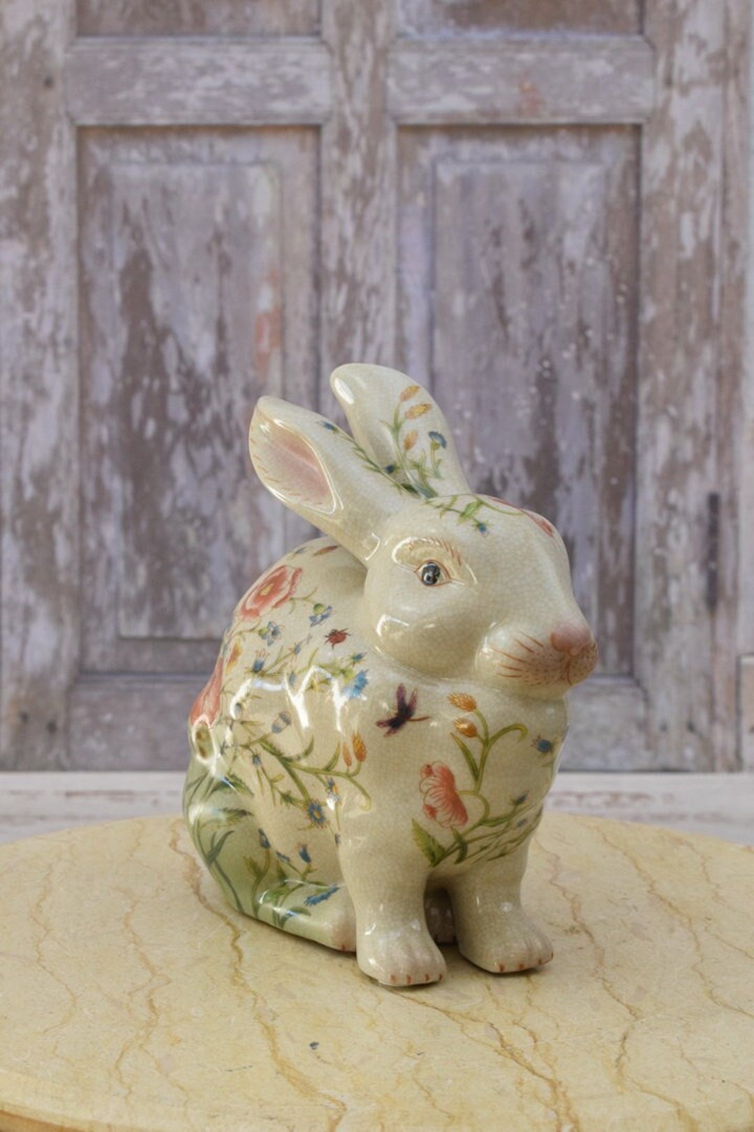 Porcelain Statue Painted Rabbit - Porcelain Sculpture Rabbit - Flowers ...