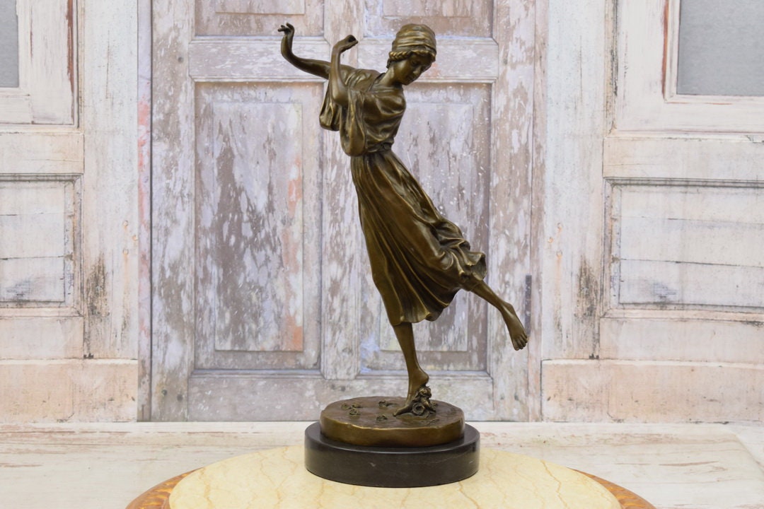 Woman Dancer in Dress Bronze Statue on Marble Base - P.philippe Style ...