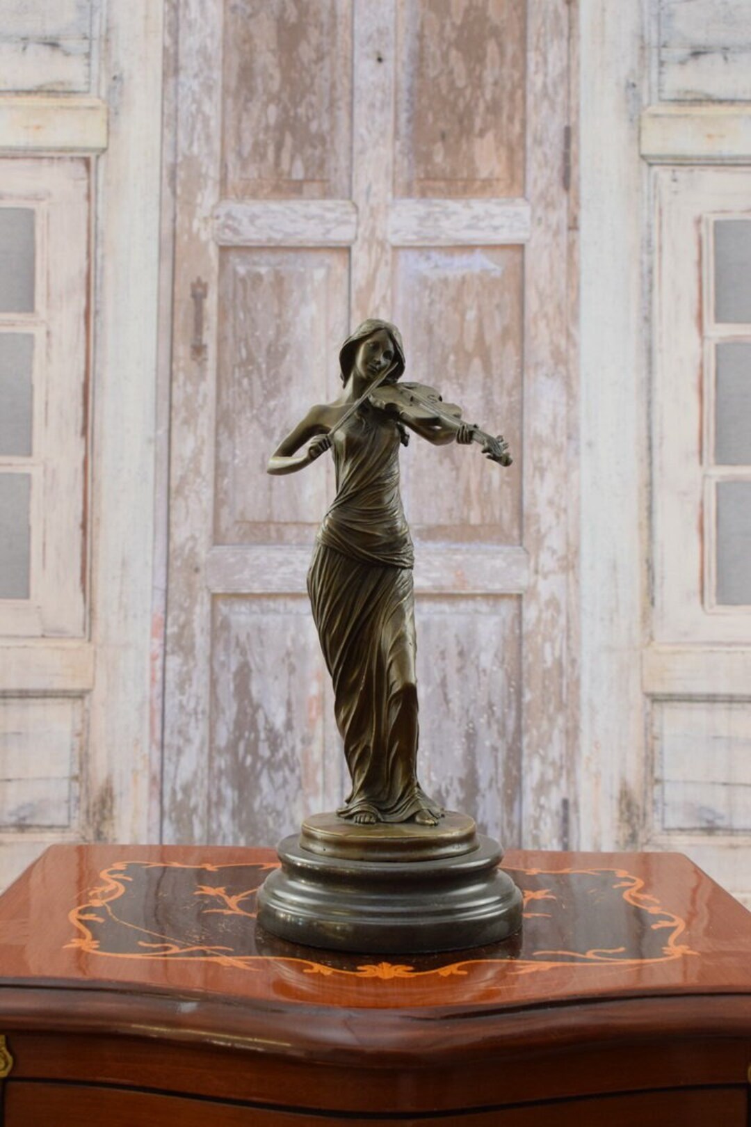 Woman With Violin Bronze Statue on Marble Base Art Deco Style Bronze ...