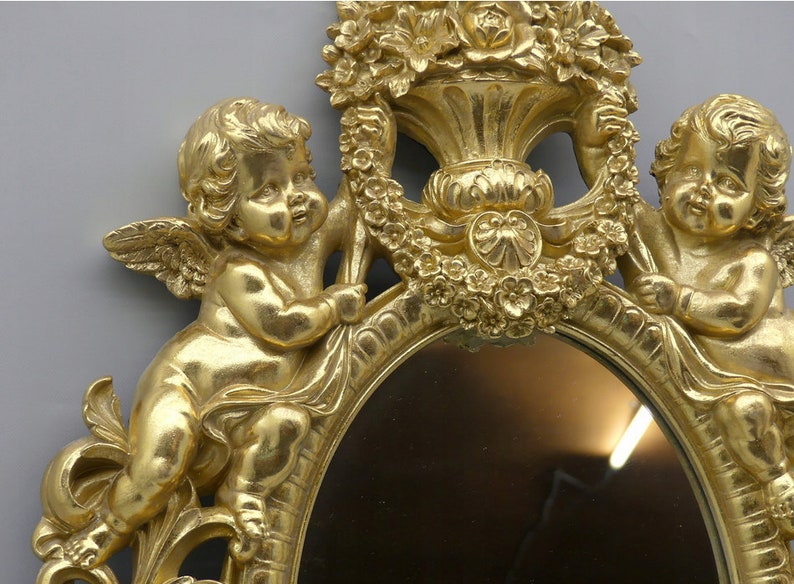 Mirror Oval Crystal Gold Angel Angels Art Deco Style Gift Idea - Etsy