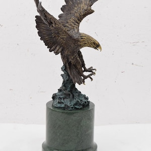 Attacking Eagle Bronze Statue Figurine Buzzard on Marble Base Foundry ...