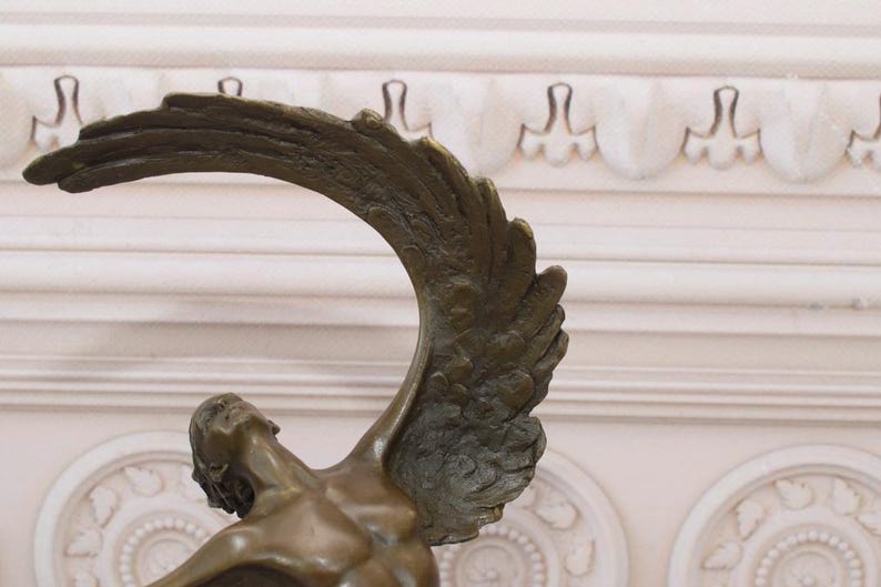 Icarus Bronze Sculpture: Winged Woman Art Nouveau Figurine on Marble - Etsy