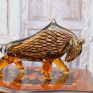 Big Handcrafted Murano Glass Bull Statue Brown Bull Sculpture Italian ...