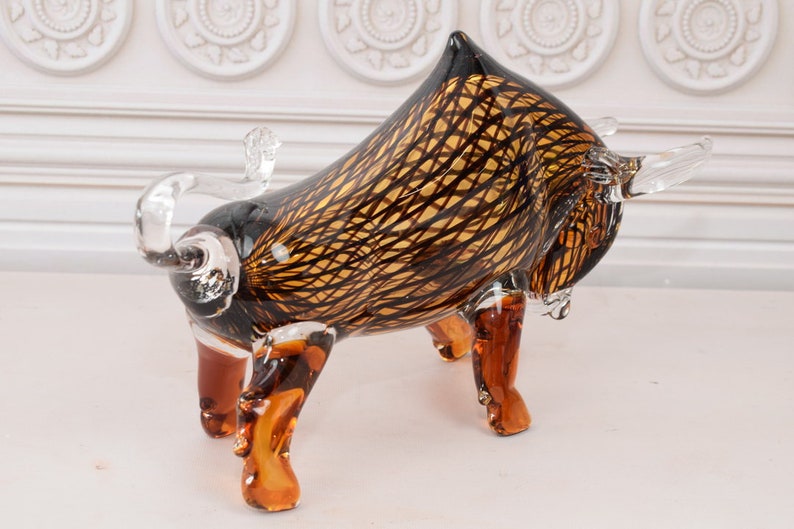 Big Handcrafted Murano Glass Bull Statue - Brown Bull Sculpture ...