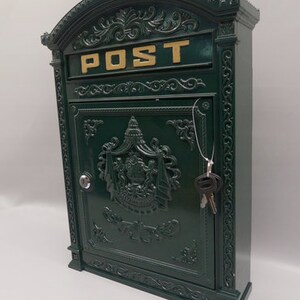 Mailbox A4 Letters Green Vintage Style Post Angels Ornaments Garden ...
