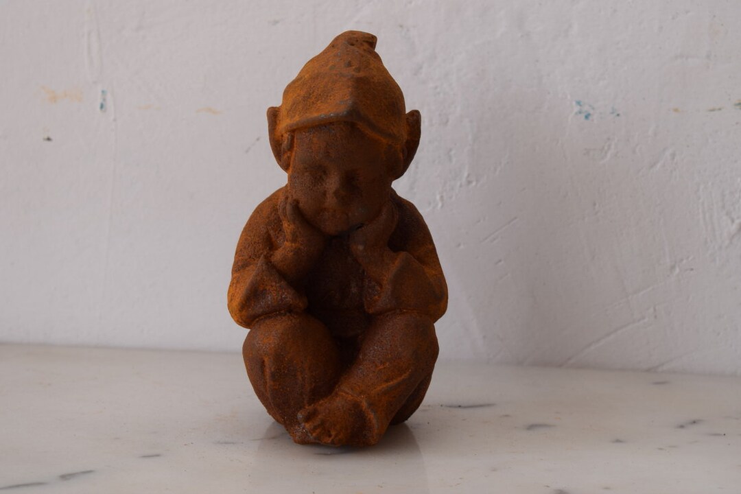 Cast Iron Gnome Pixie Sculpture Figurine Figure Gift Vintage Style ...