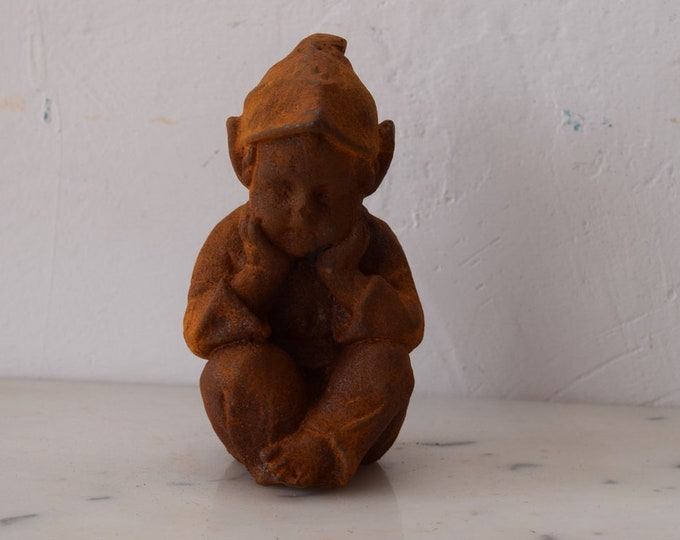 Cast Iron Gnome Pixie Sculpture Figurine Figure Gift Vintage Style ...