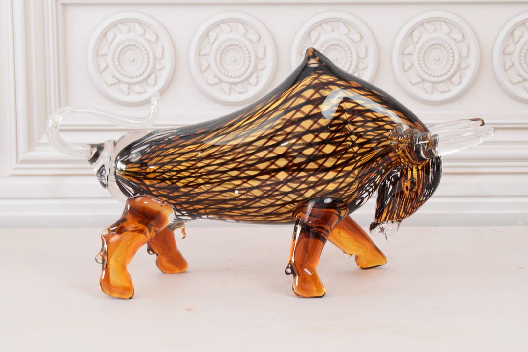 Big Handcrafted Murano Glass Bull Statue - Brown Bull Sculpture ...
