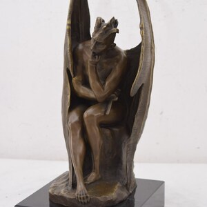 Pensive Devil Satan Winged Lucifer Bronze Sculpture Figure Sculpture ...