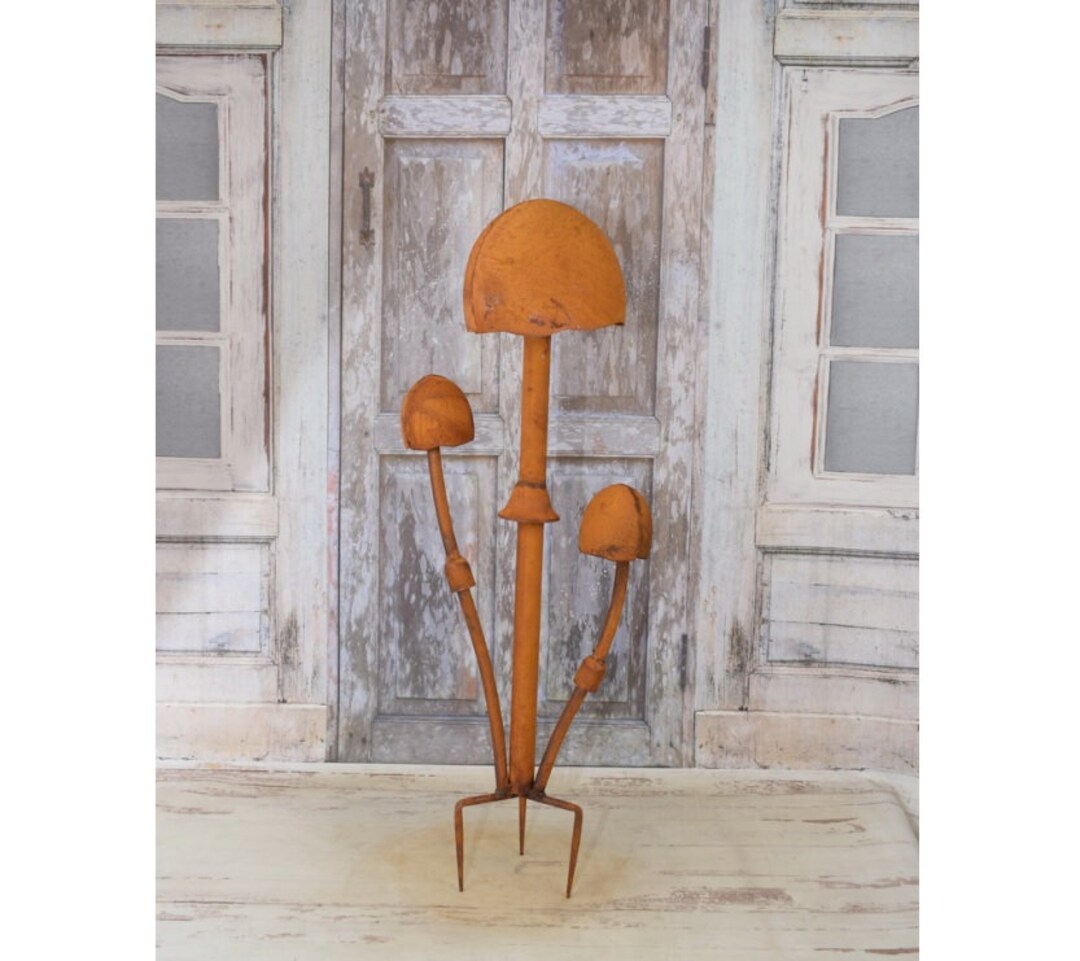 Rustic Iron Mushroom Garden Sculpture - Whimsical Home Decor - Etsy UK