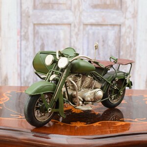 Green Motorbike With Sidecar - Old School Metal Model - Old Motorcycle ...