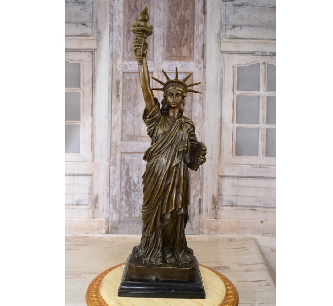 Big 32inch! Statue of Liberty Bronze Statue on Marble Base - Figurine ...