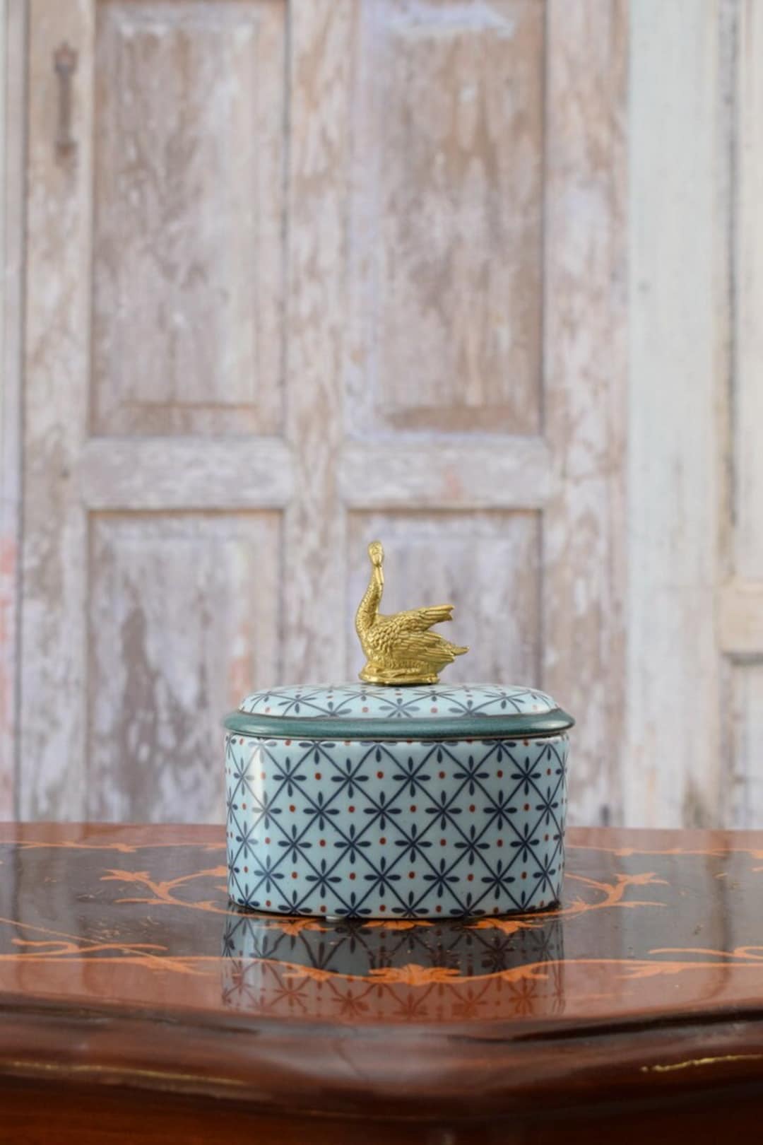 Porcelain Box With Swan - Bronze Ornaments and Swan Sculpture - Kitchen ...
