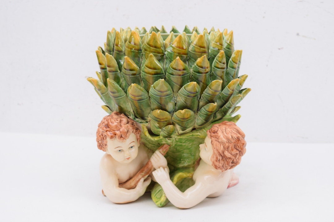 Flower Pot Ceramic- Flower Design - Angels Porcelain Statue - Antique ...