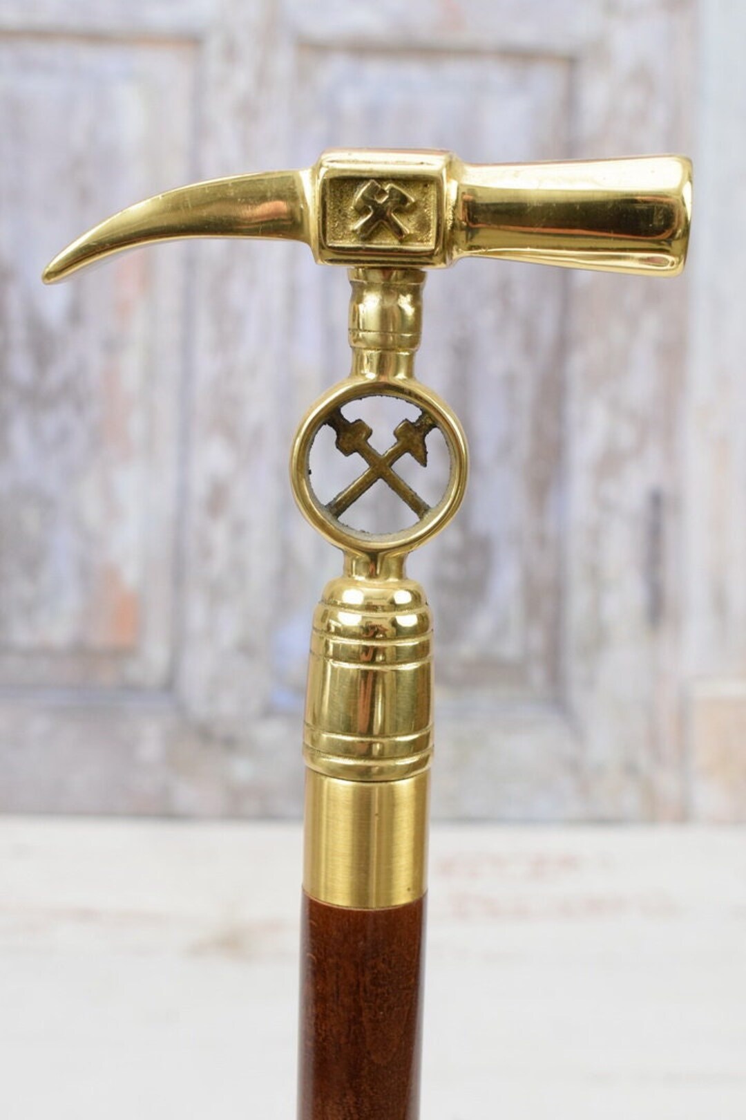 Brass Walking Stick Cane Pickaxe Gift for Miner Pickaxe Figure Art Work ...