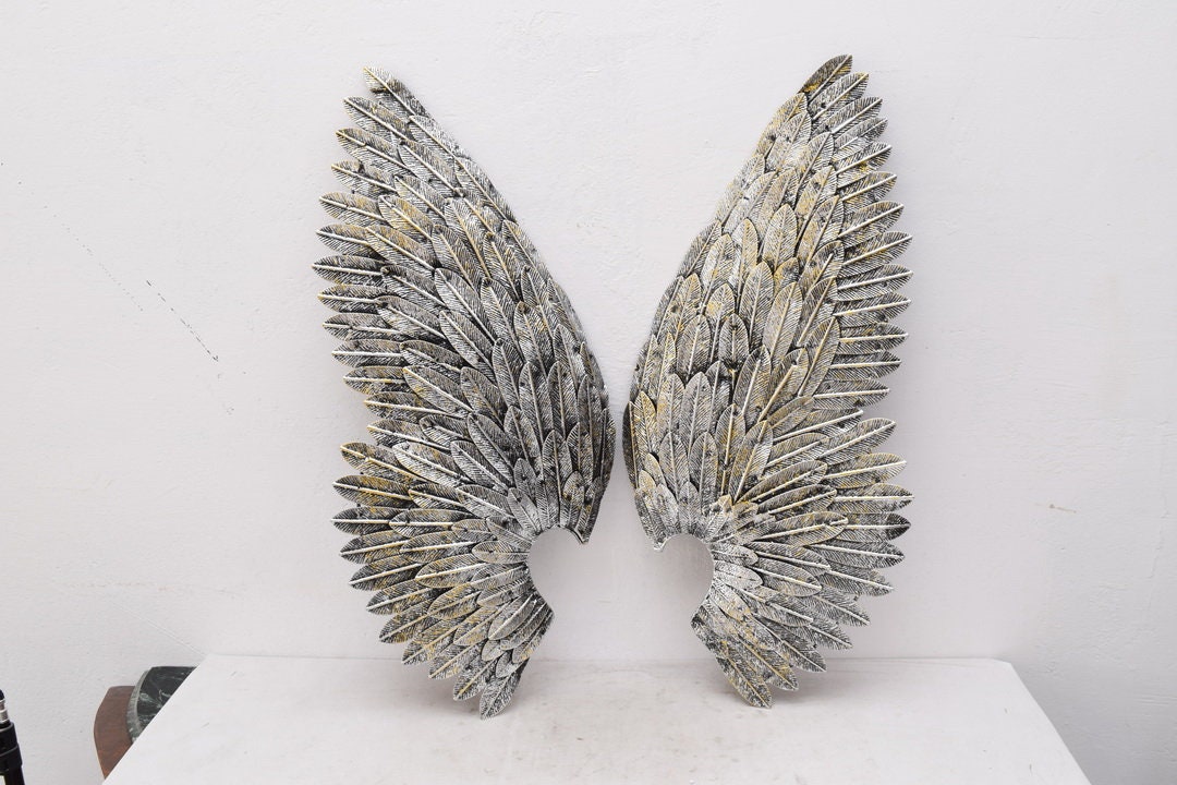 Rustic Metal Angel Wings Wall Art – Handmade Silver Sculpture ...