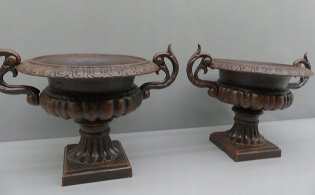 2 X Cast Iron Flower Pot Brown Garden Vase Cast Iron Garden Decoration ...