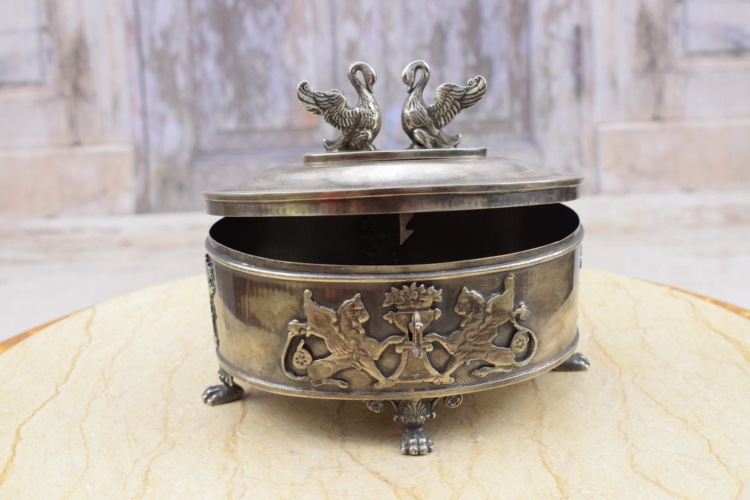 Antique Silver Sugar Box Two Lovers Swans Sugar Bowl Imperial Russia ...