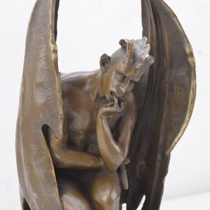 Pensive Devil Satan Winged Lucifer Bronze Sculpture Figure Sculpture ...