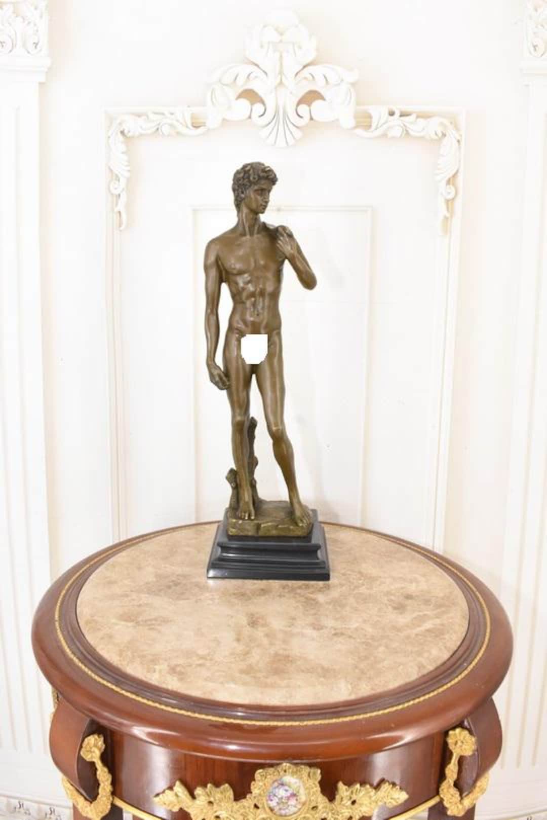 Large Michelangelo's David Bronze Statue on Marble Base - Vintage Home ...
