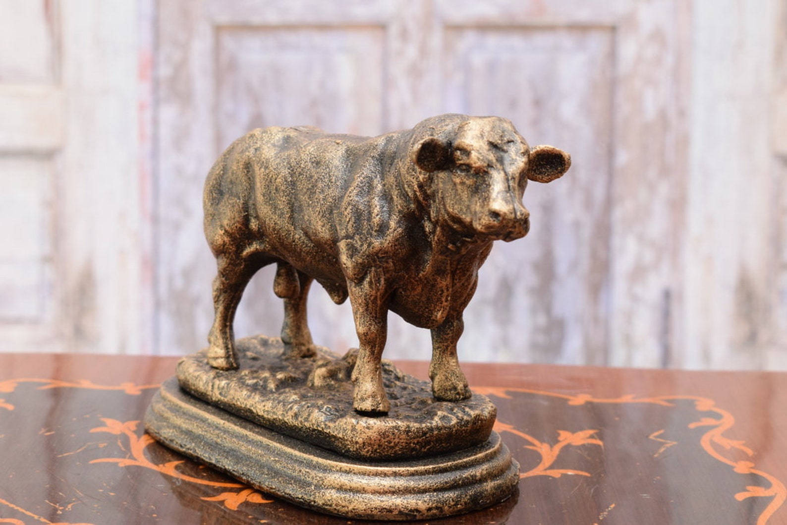 Cow Bull Cast Iron Sculpture Figure Realistic Figurine Gift Vintage ...