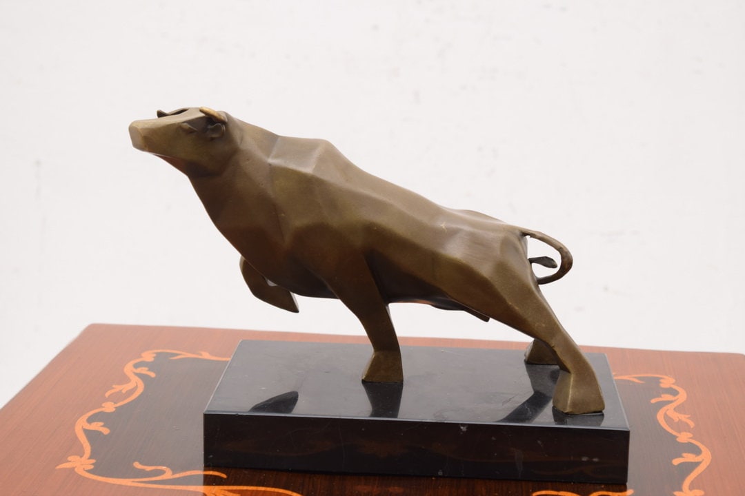 Bull Abstract Bronze Sculpture - Modernist Figurine Bull Taurus ...