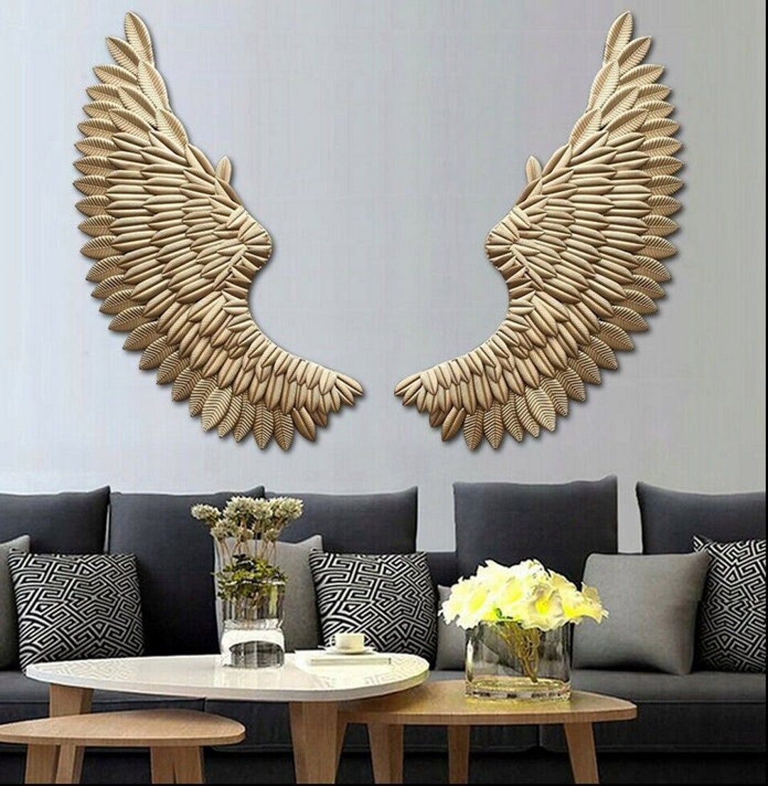 Rustic Metal Set Angel Wings 100x38cm Art Golden Wings Sculpture ...