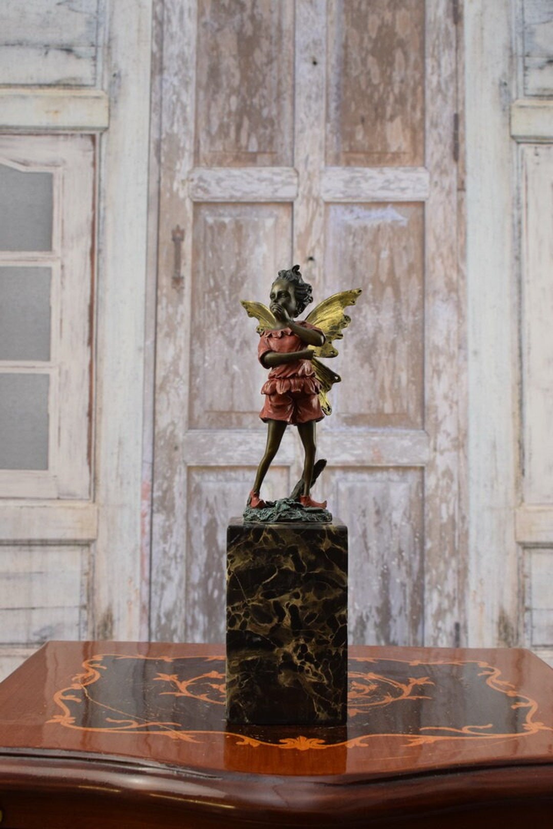 Elf Thumbnail Bronze Sculpture Vintage Statue on Marble Base Foundry ...