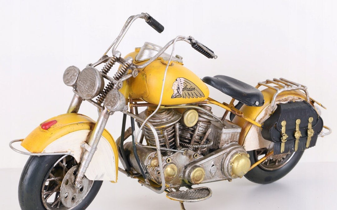 Vintage Large Yellow Motorbike - Motorcycle Indian - Old Classic Metal ...