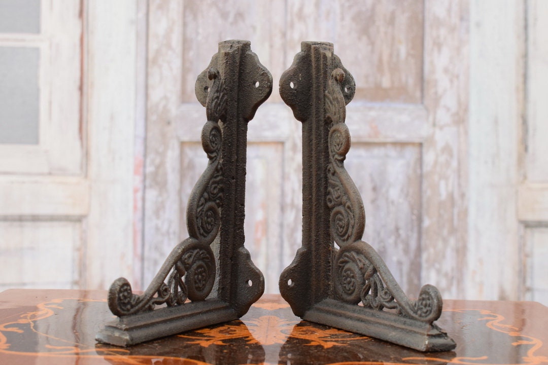 Rustic Cast Iron Shelf Brackets: Decorative Wall Ledge Hooks (pair) - Etsy