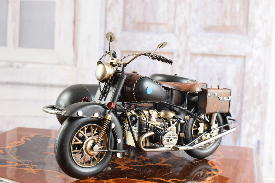 Black Motorbike With Sidecar - Old School Metal Model - Old Motorcycle ...