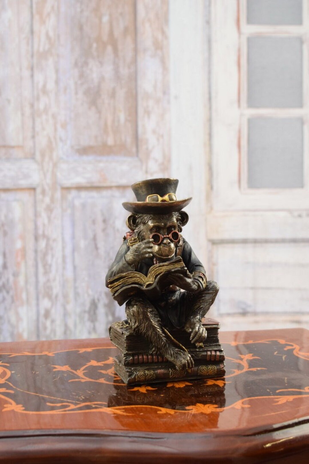 Steampunk Monkey Figurine: Bronze Metal Monkey Reading Book - Etsy