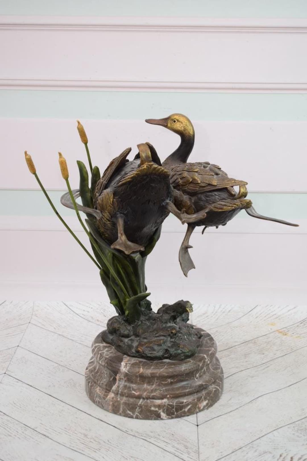 Large Bronze Swimming Ducks Statue – Vintage Bronze Figurine With ...
