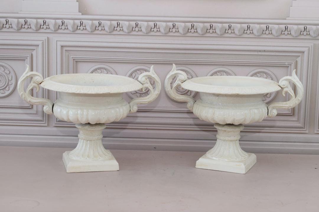 1 Cast Iron Flower Pot - White Garden Vase - Cast Iron Garden ...