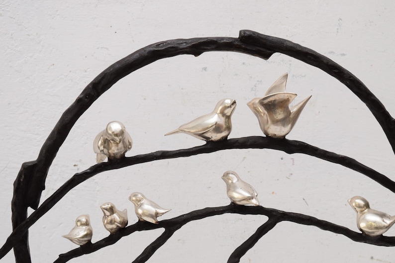 Bronze Bird Sculpture: Silver Birds on Woven Branches, Modernist Statue ...