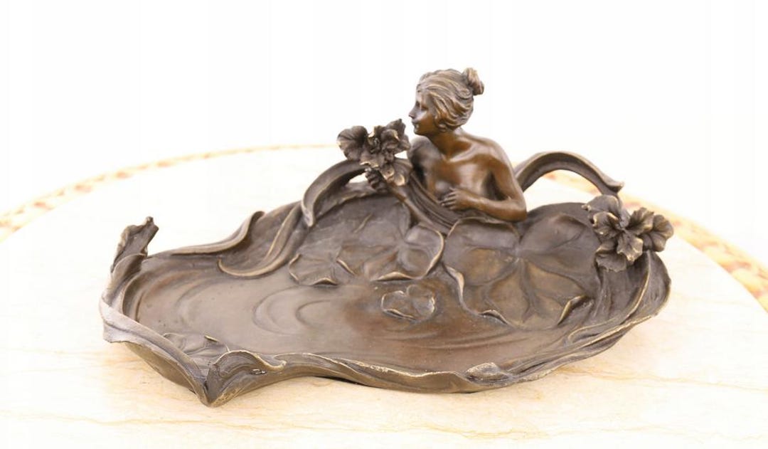 Bronze Plateau Nymph Bathing Woman With Water Lilies - Bronze Sculpture ...