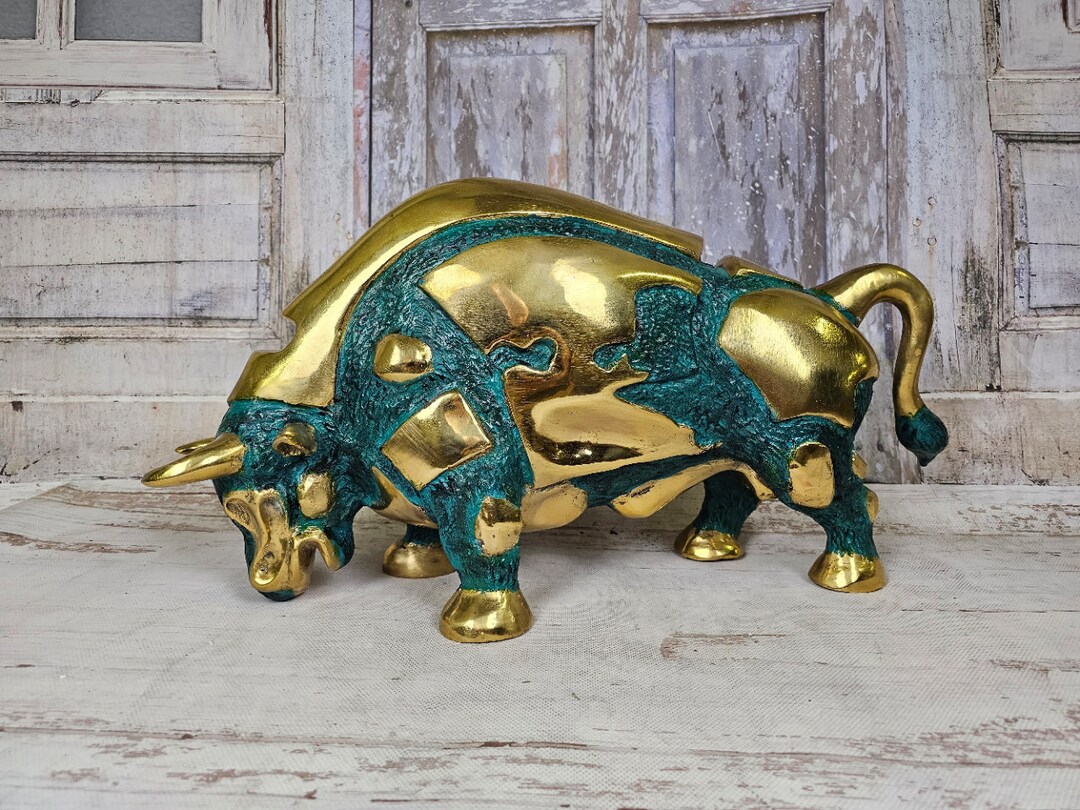Amazing Large Statue Abstract Bull - Modernist Gilded Bronze Sculpture ...