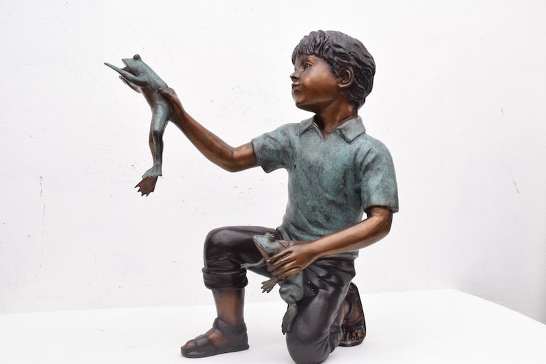 Bronze Statue Boy With Frog Amazing Garden Statue Young - Etsy