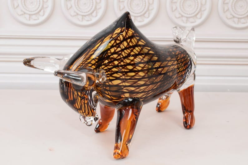 Big Handcrafted Murano Glass Bull Statue - Brown Bull Sculpture ...