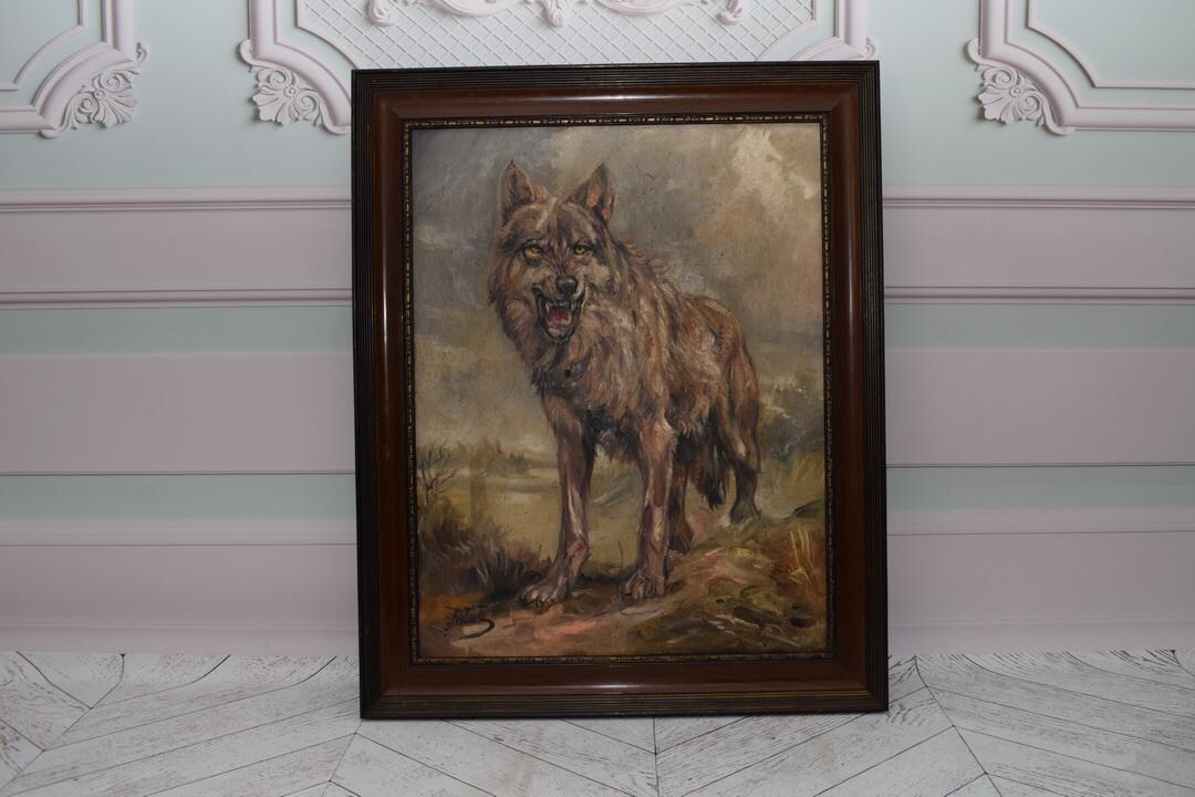 Antique Painting on Canvas Wolf Painting Falat Art Collector Item Wall ...