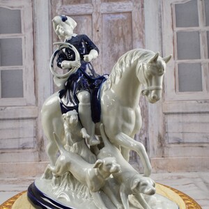 Hunter on Horse With Dogs Porcelain Hunting Statue Unique Porcelain ...